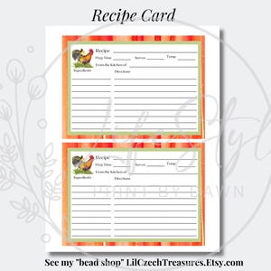 Rooster Design Downloadable Recipe Card | Printable Recipe Card ...