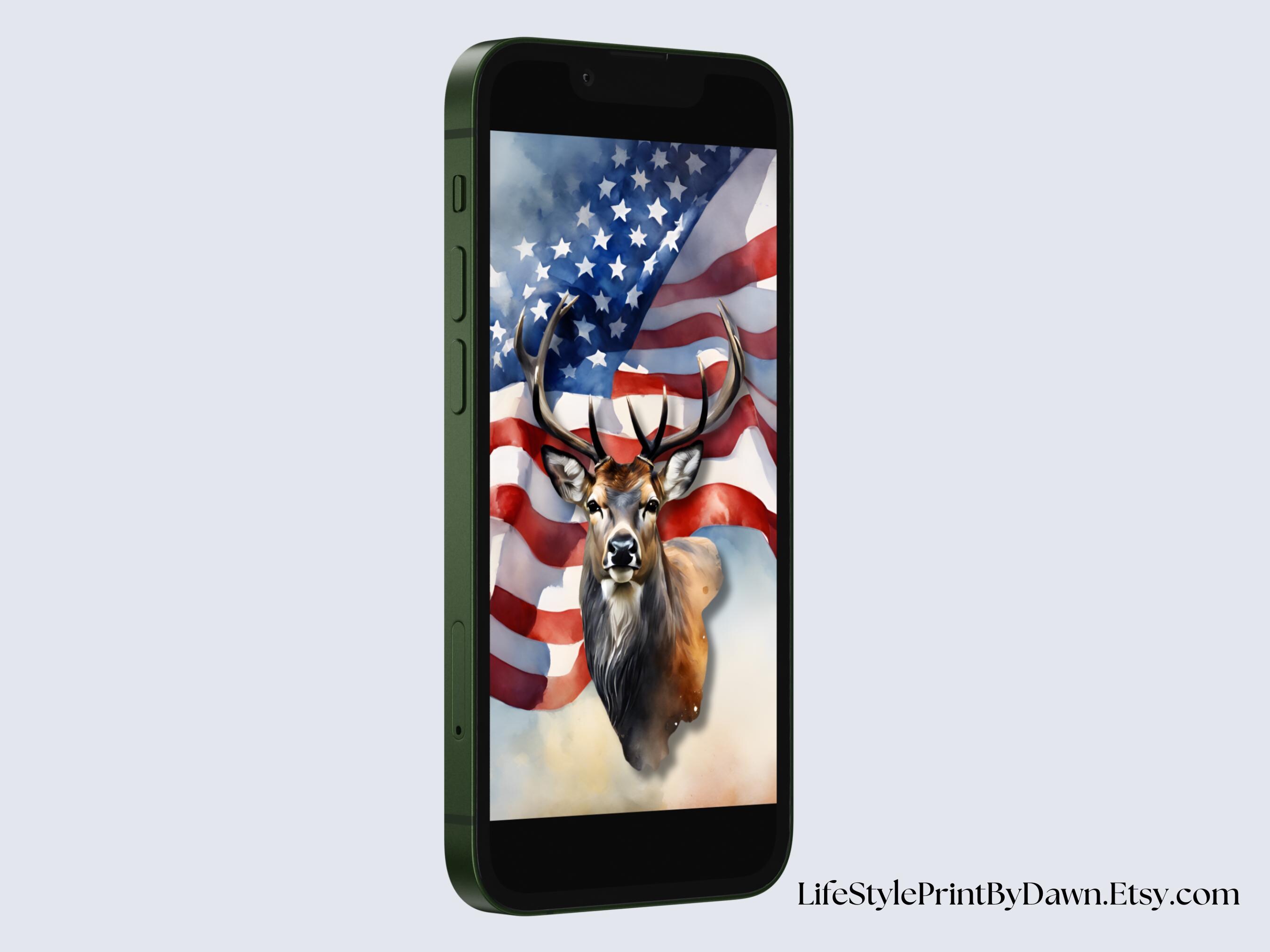 Patriotic iPhone Wallpaper Instant Download Deer Stars Stripes Flag ...