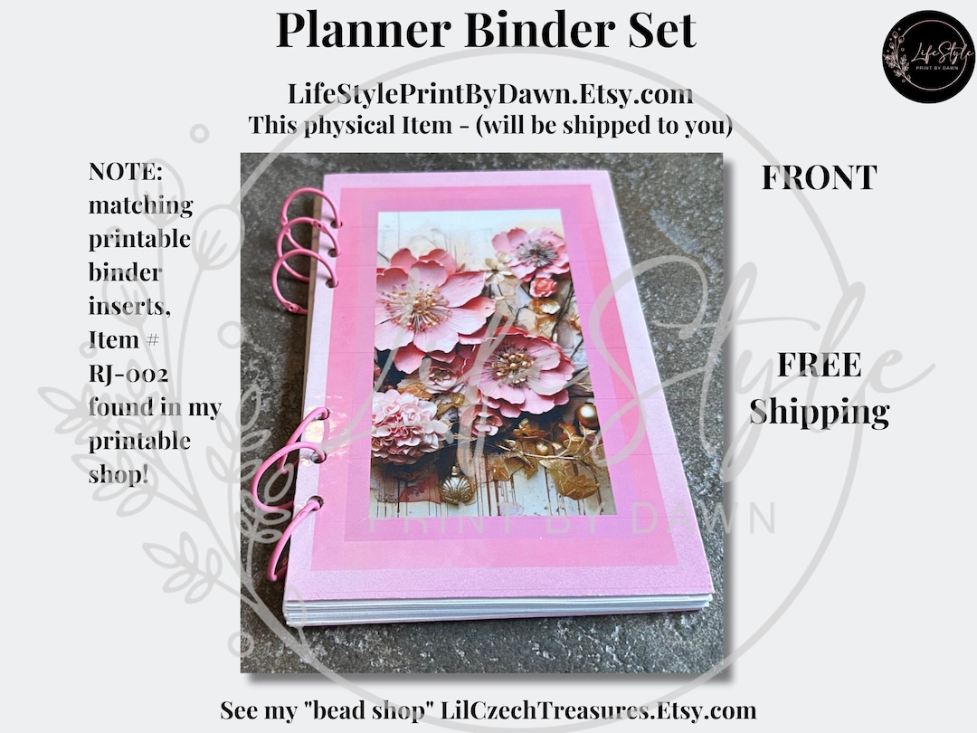 Planner Set Flower Binder Set Handmade Planner Front Back Covers Pink ...