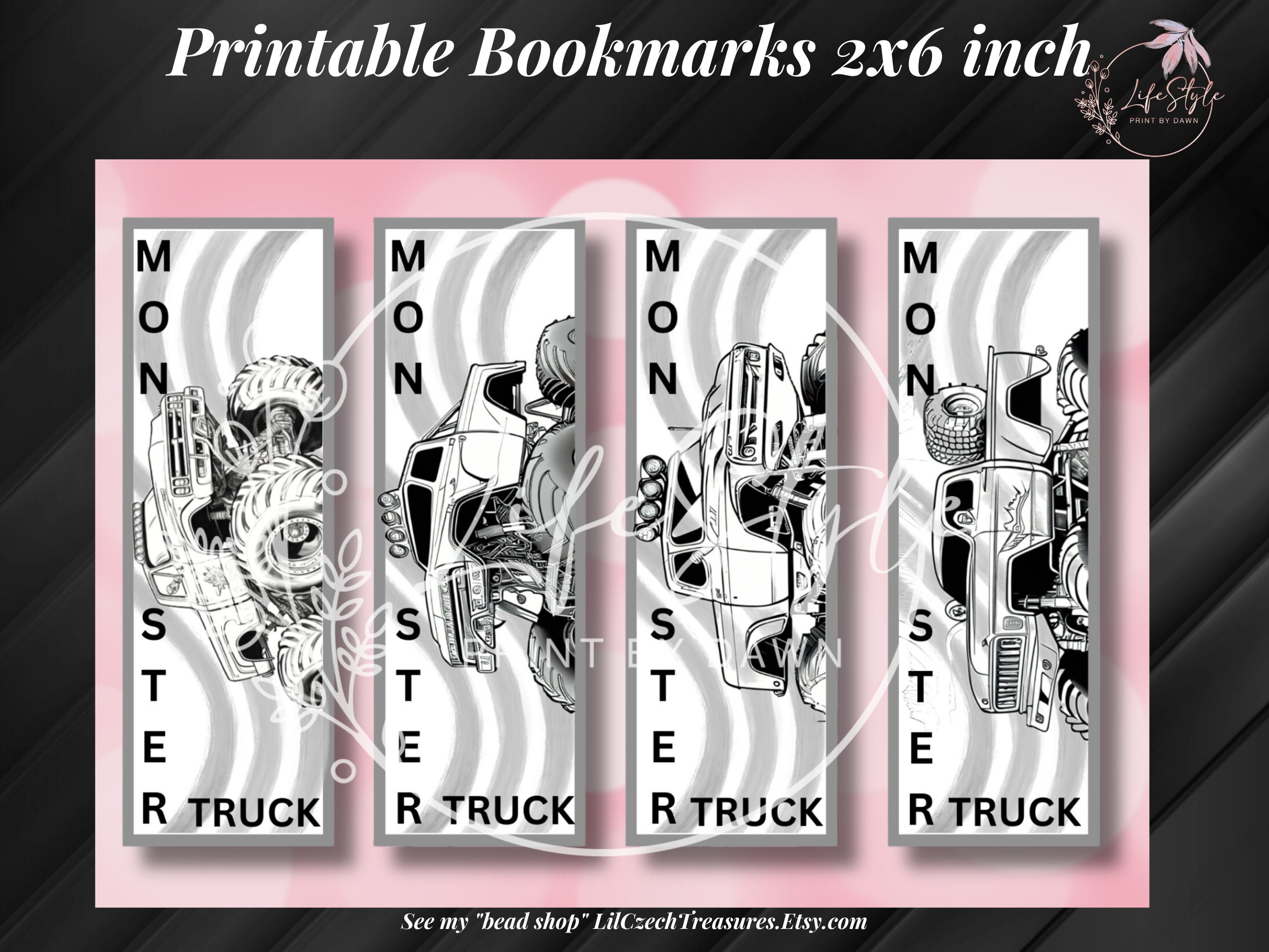 Printable Monster Truck Bookmarks Set of Four Designs Instant Download ...
