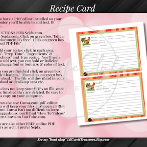 Rooster Design Downloadable Recipe Card Printable Recipe Card ...