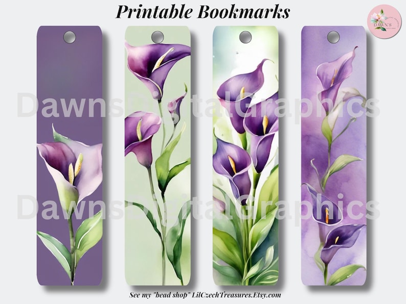 Lily Floral Digital Bookmarks | Instant PDF Download | Vibrant Set of 4 ...