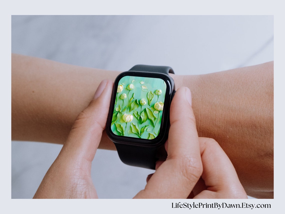 Floral Apple Watch Wallpaper Instant Download DIY Cream Green Flower ...