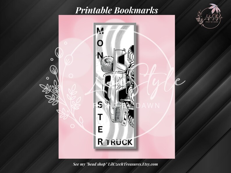 Printable Monster Truck Bookmarks Set of Four Designs Instant Download ...