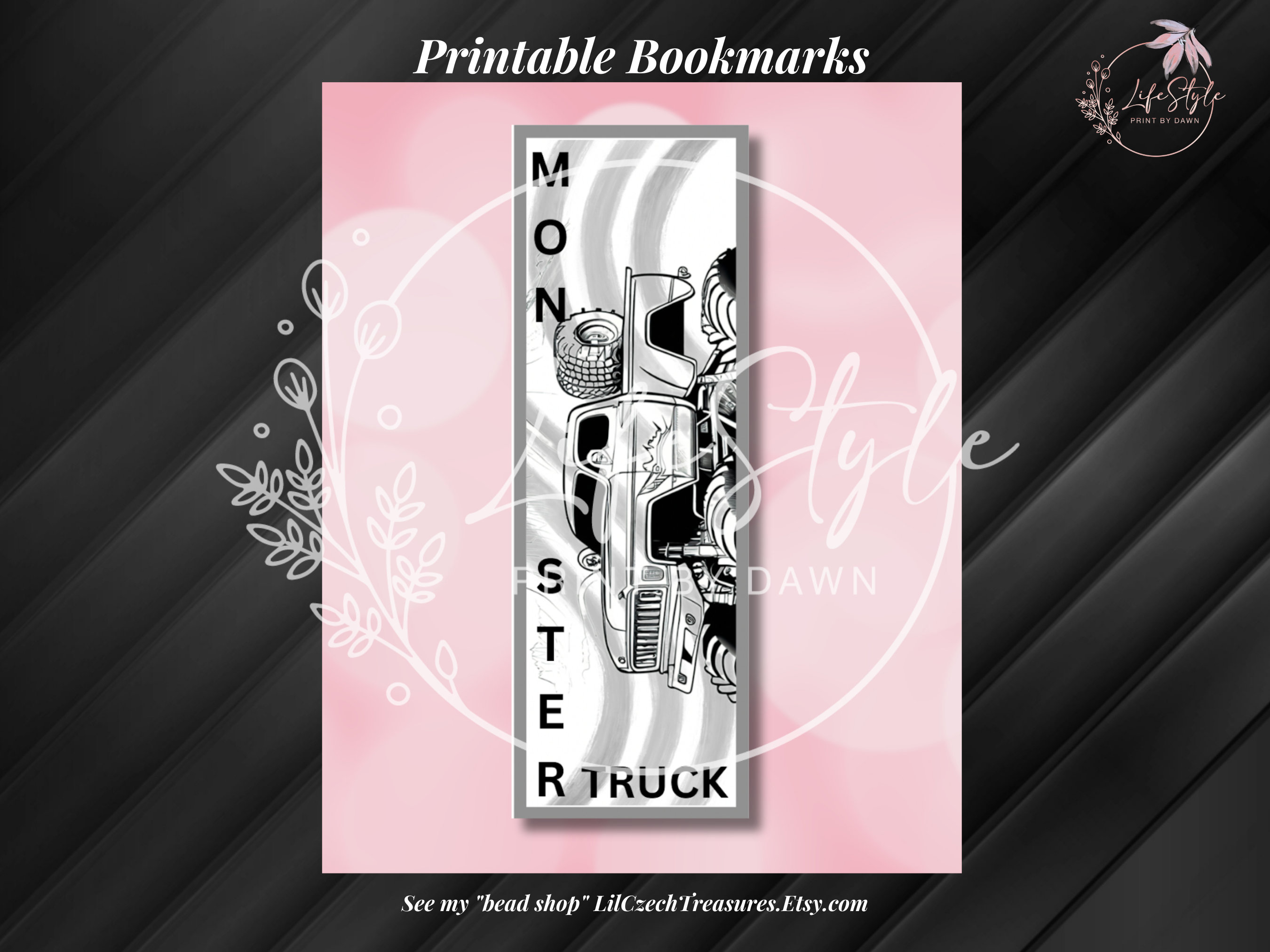 Printable Monster Truck Bookmarks Set of Four Designs Instant Download ...