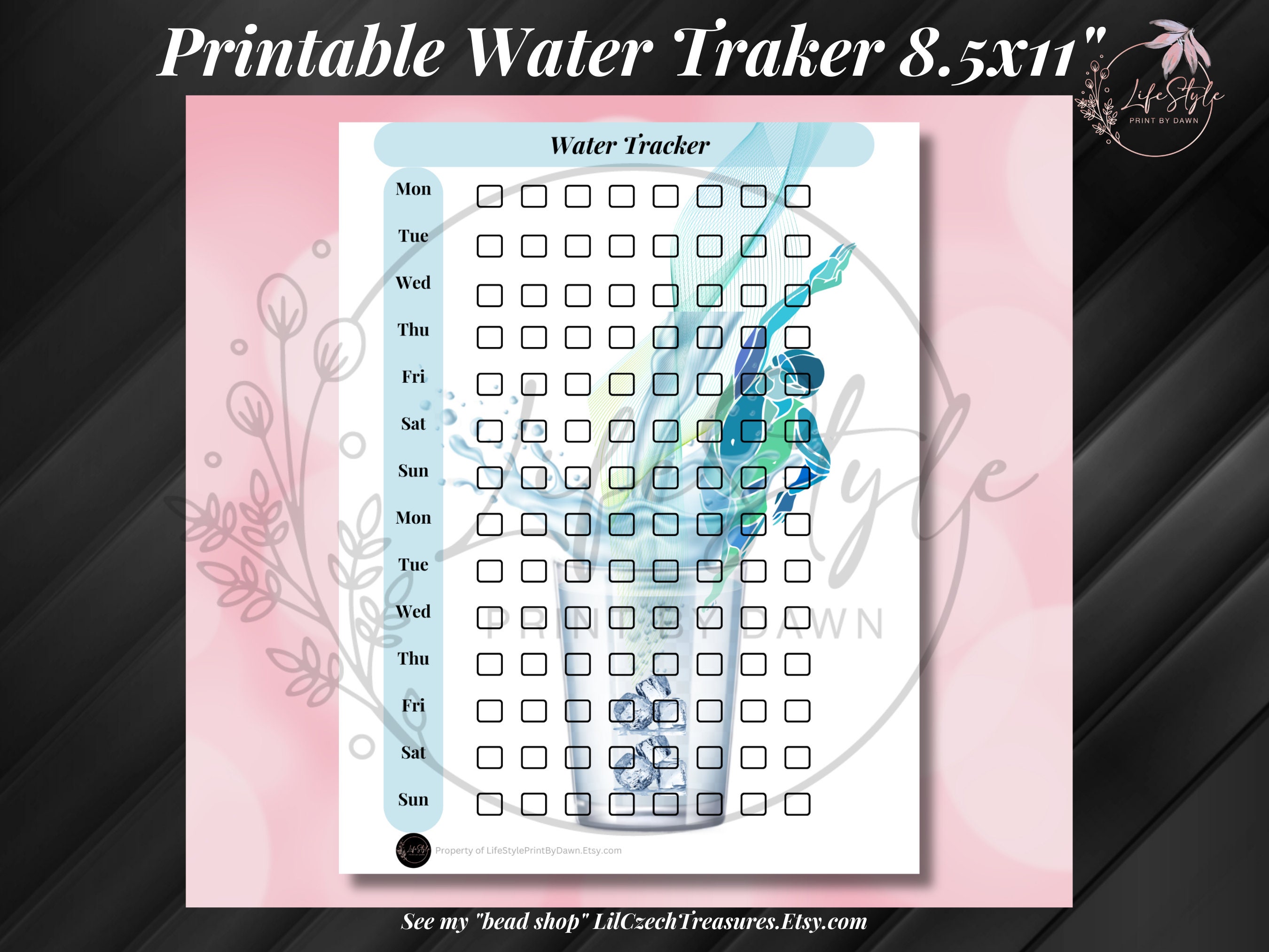 Daily Water Drinking Tracker Downloadable Printable Water Tracking ...