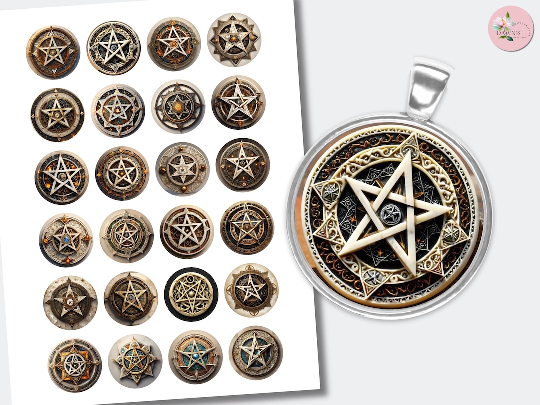 Wicca Pentacle Pentagrams | Printable Pentagram Round Cabochon Collage ...