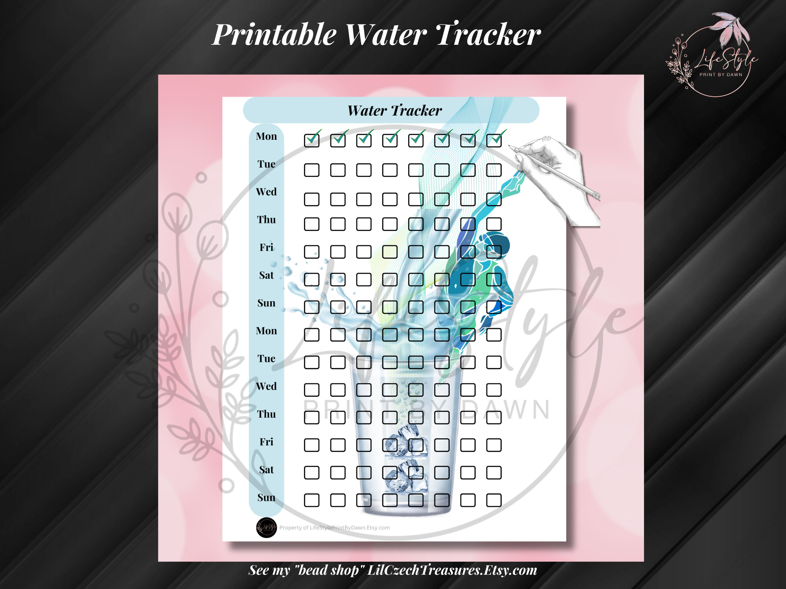 Daily Water Drinking Tracker Downloadable Printable Water Tracking ...