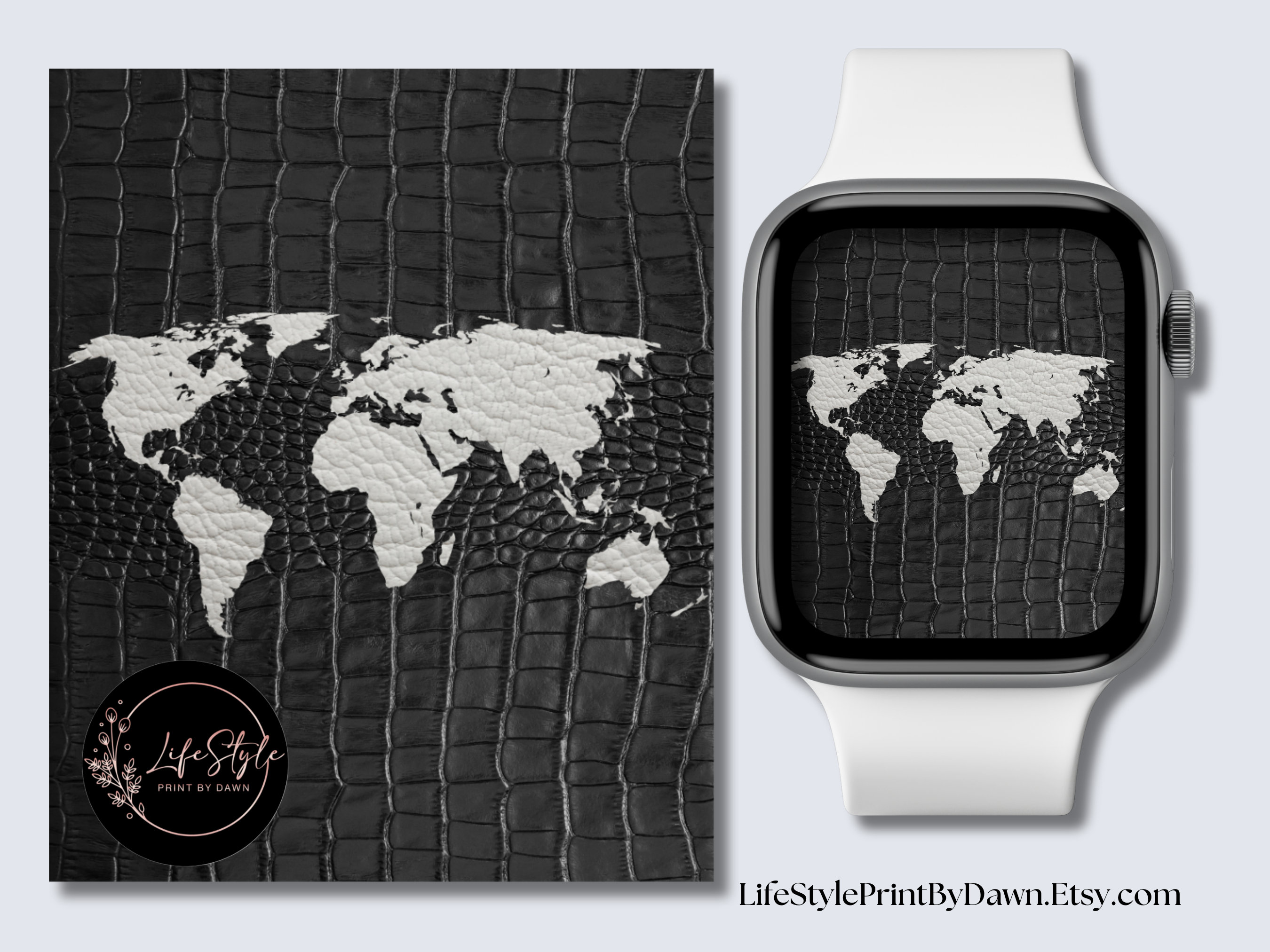 Gray Black Map Apple Watch Wallpaper | Instant Download | DIY World Map ...