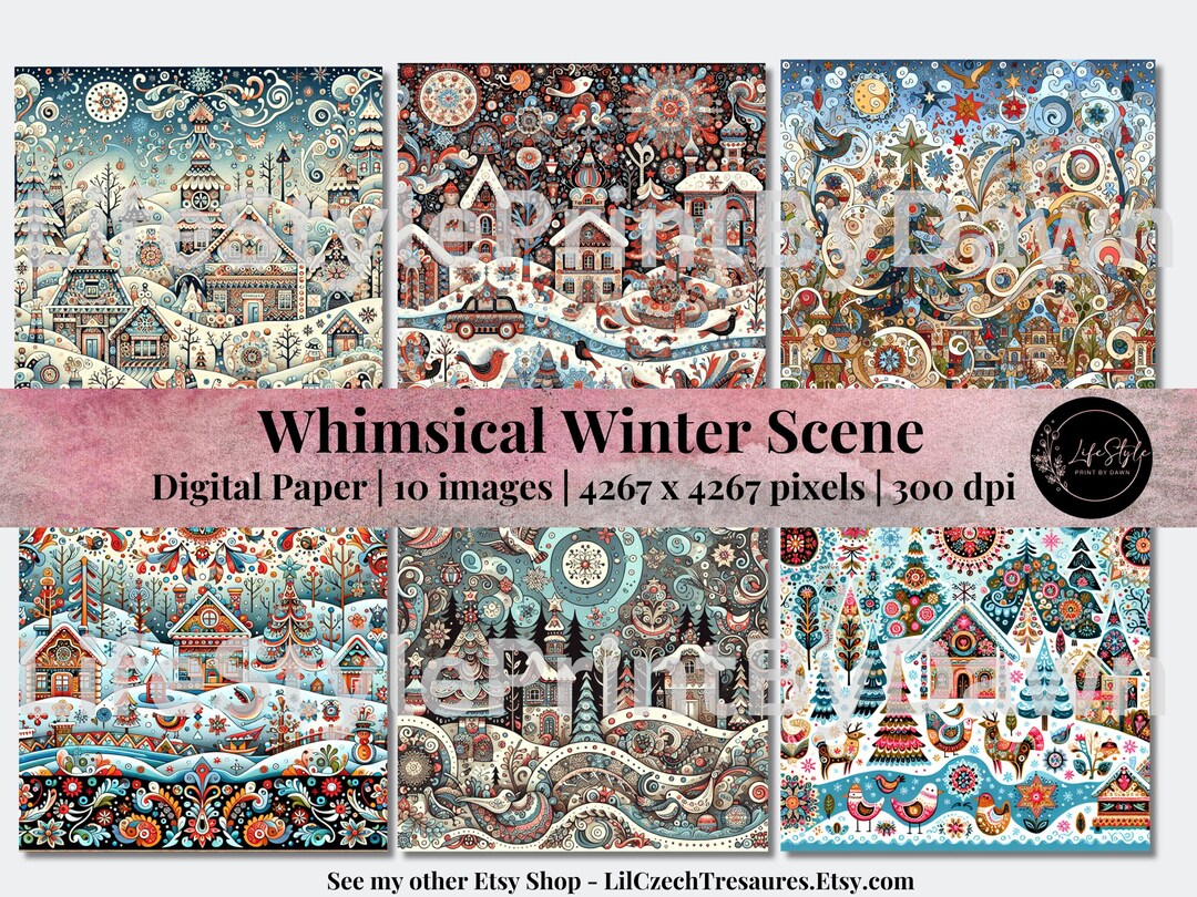 Whimsey Winter Scenery | Winter Images | Watercolor Whimsical Scenery ...