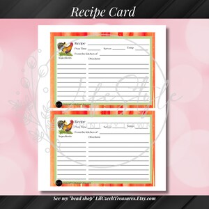 Rooster Design Downloadable Recipe Card Printable Recipe Card ...