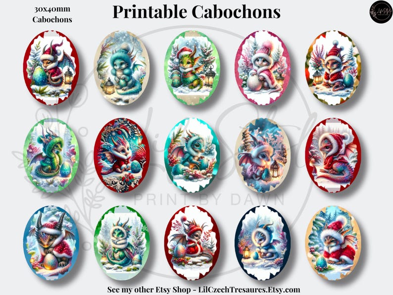 Christmas Baby Dragons Cabochons | Images Downloadable | Printable Baby ...