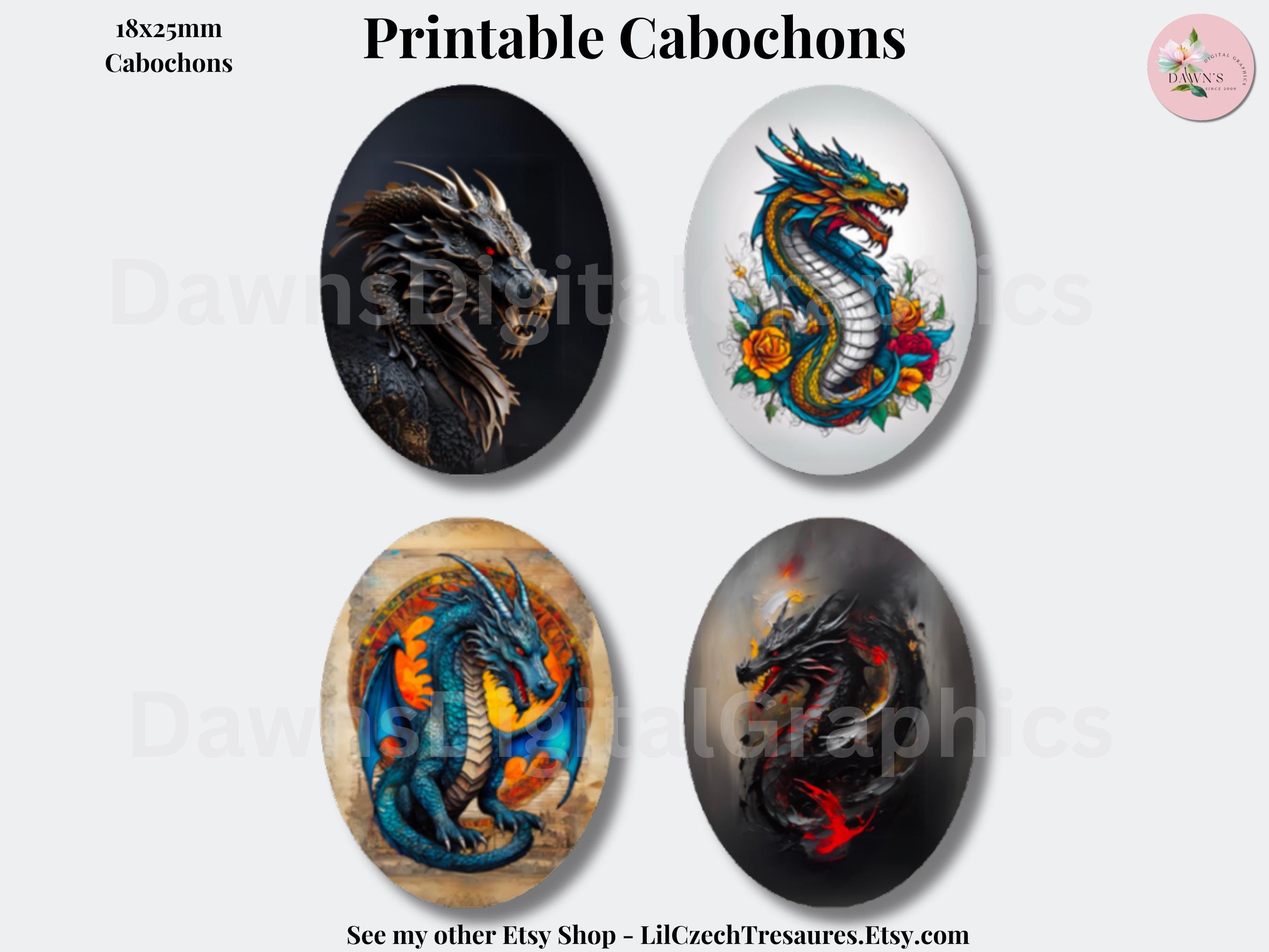 Majestic Gothic Dragons Cabochon | Printable Dragons Oval Cabochon ...