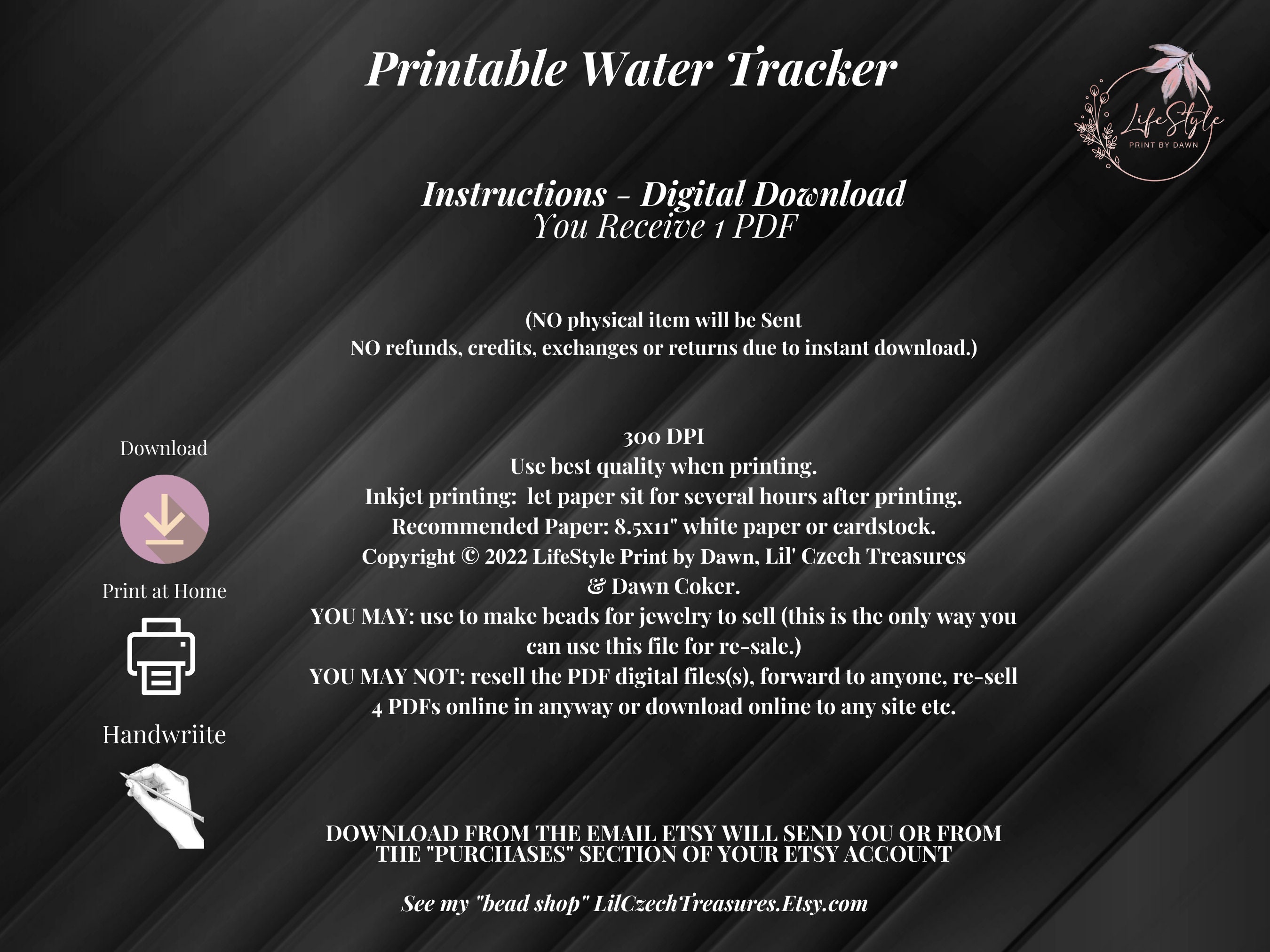 Daily Water Drinking Tracker Downloadable Printable Water Tracking ...
