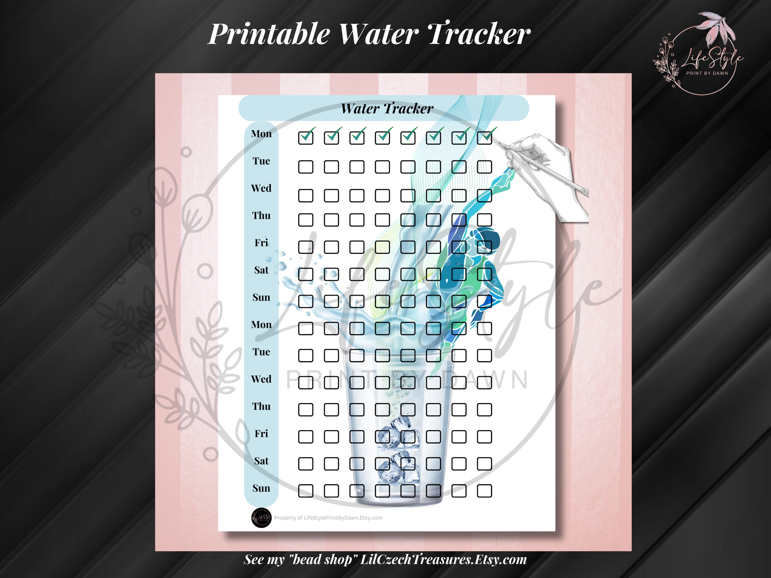 Daily Water Drinking Tracker Downloadable Printable Water Tracking ...