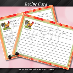 Rooster Design Downloadable Recipe Card Printable Recipe Card ...