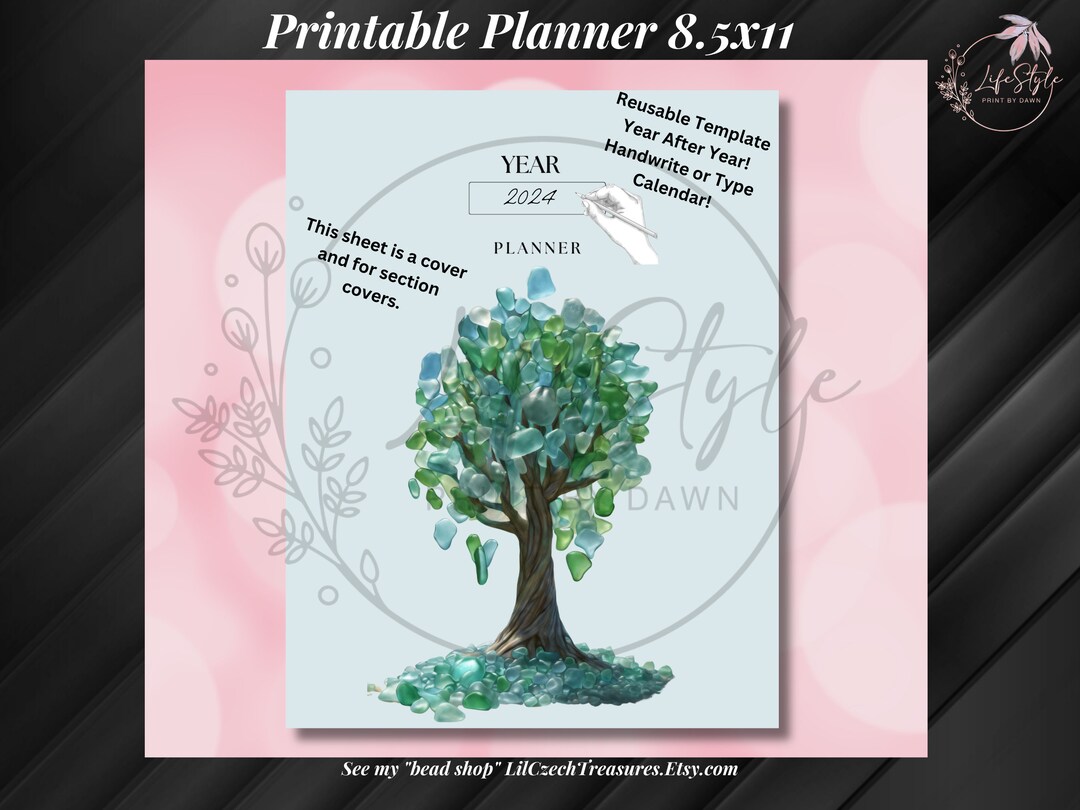 Aqua Floral Planner Digital Printable Yearly Calendar Weekly & Daily ...