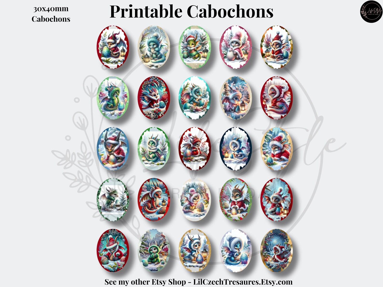 Christmas Baby Dragons Cabochons Images Downloadable Printable Baby ...