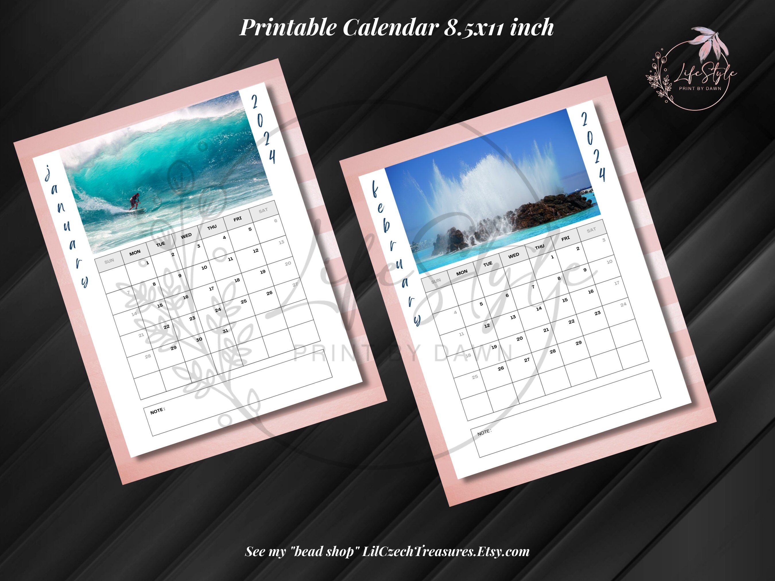 FREE Gift 2024 Waves Download Printable Calendar Digital Ocean Waves ...
