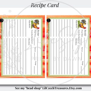 Rooster Design Downloadable Recipe Card Printable Recipe Card ...
