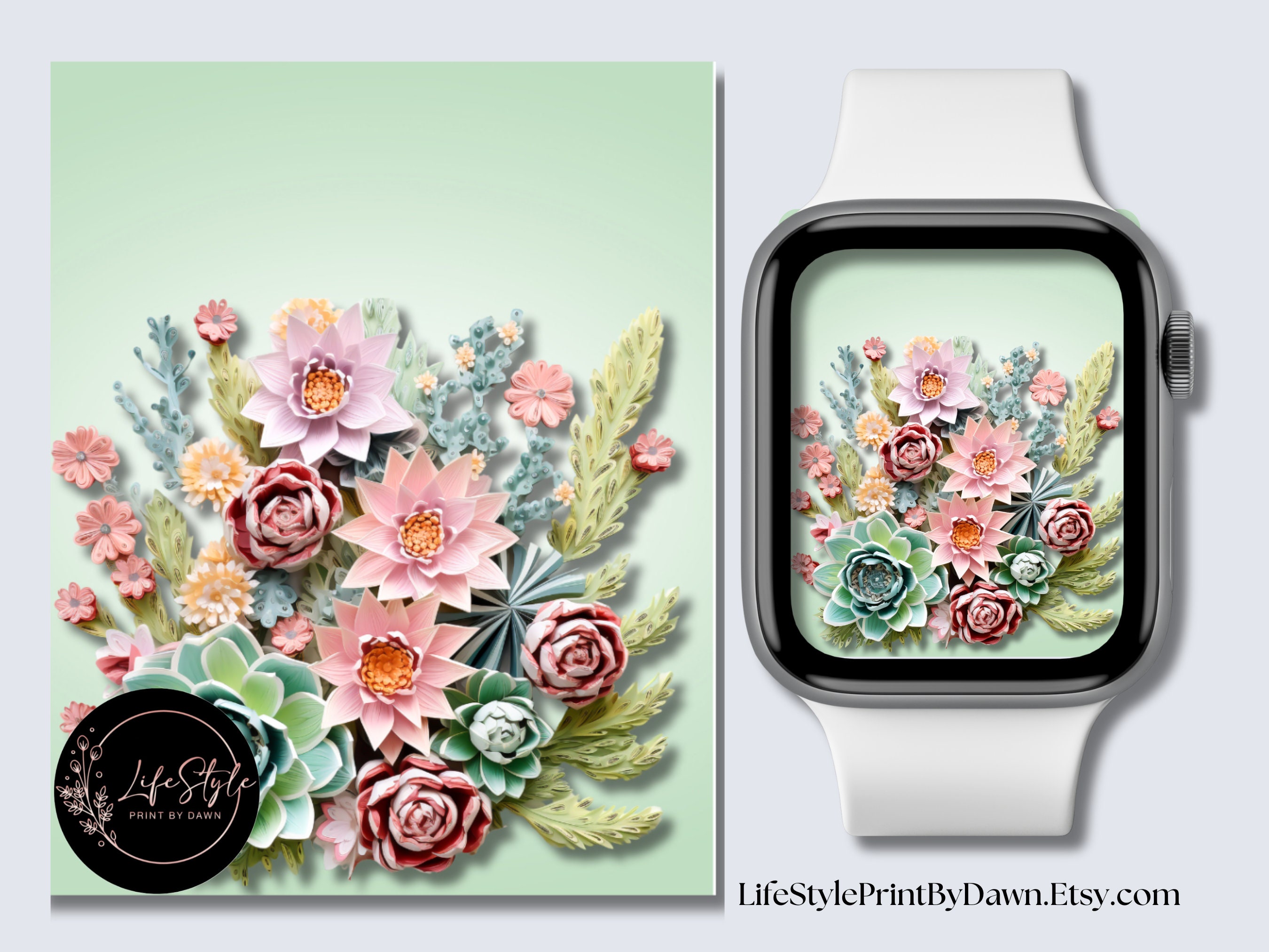 Floral Apple Watch Wallpaper | Instant Download | DIY Pink Green Flower ...