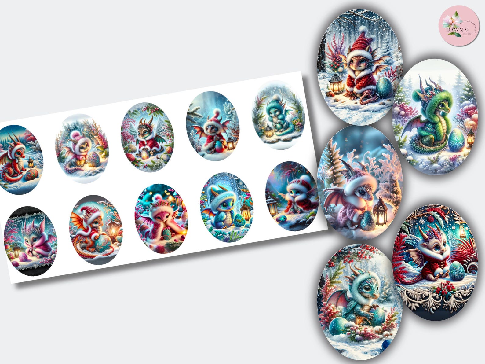 Christmas Baby Dragons Cabochons | Images Downloadable | Printable Baby ...