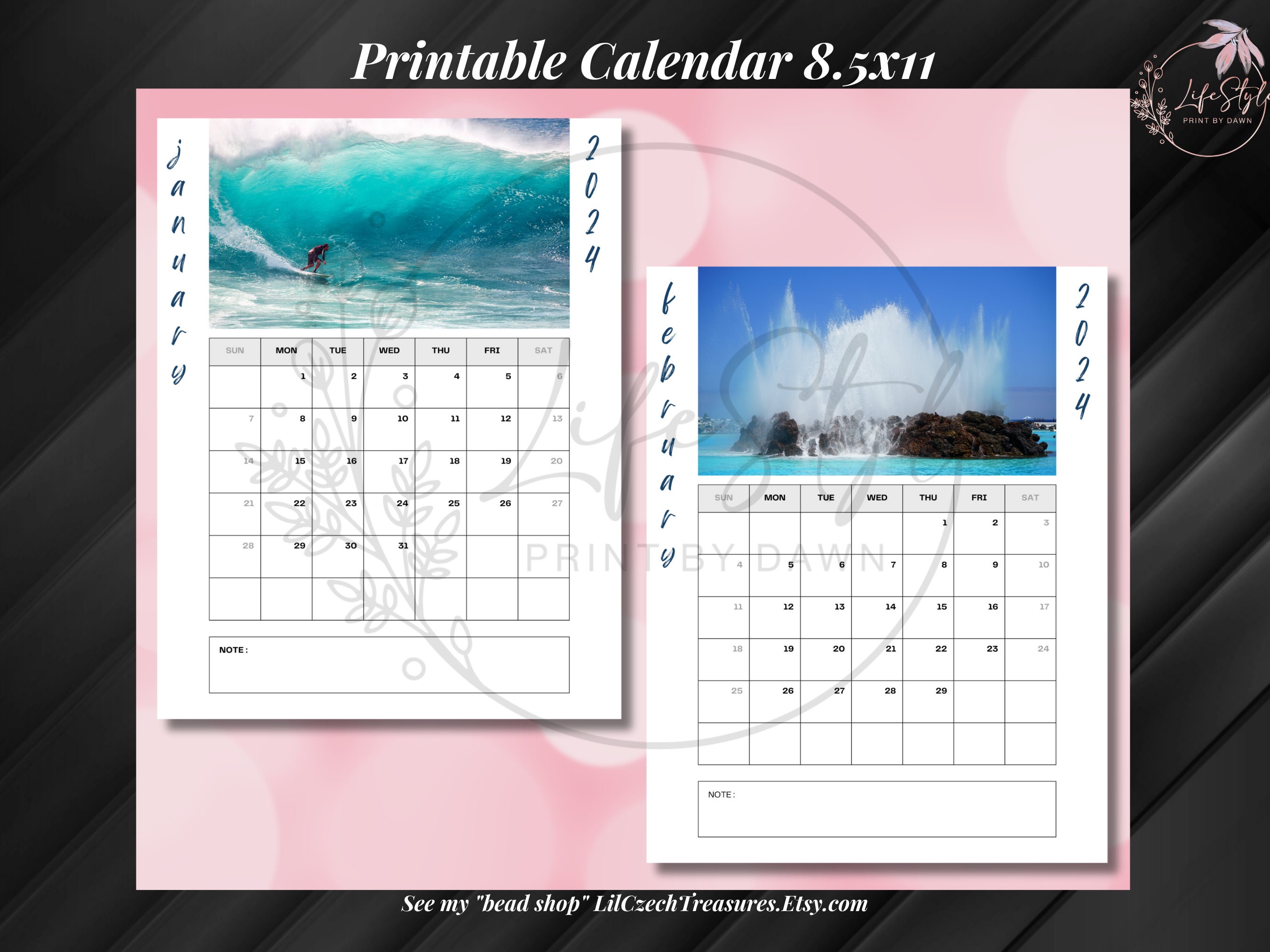 FREE Gift 2024 Waves Download Printable Calendar Digital Ocean Waves ...
