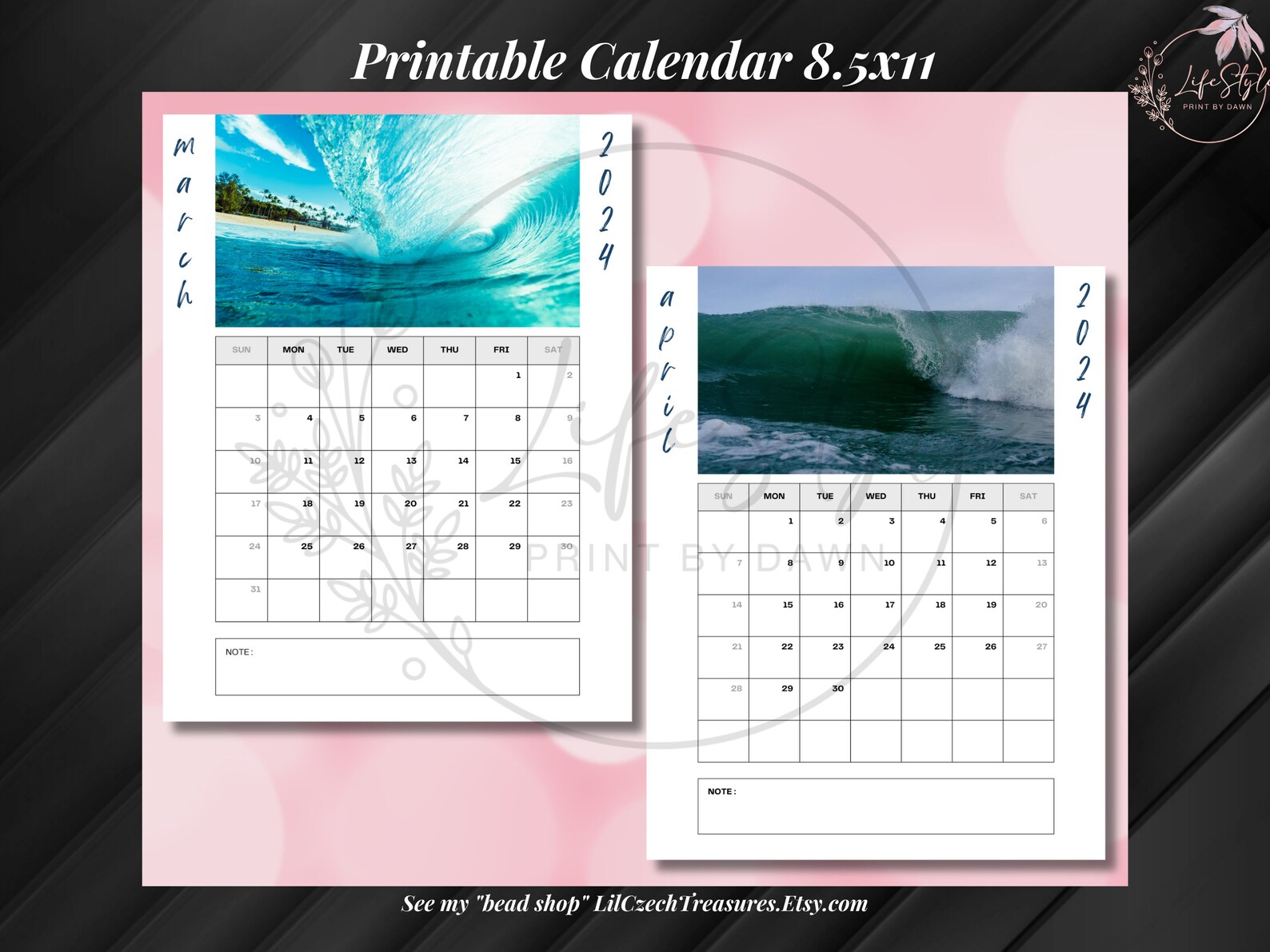 FREE Gift 2024 Waves Download Printable Calendar Digital Ocean Waves ...