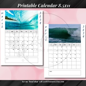 FREE Gift 2024 Waves Download Printable Calendar Digital Ocean Waves Calendar Printable Planner ...