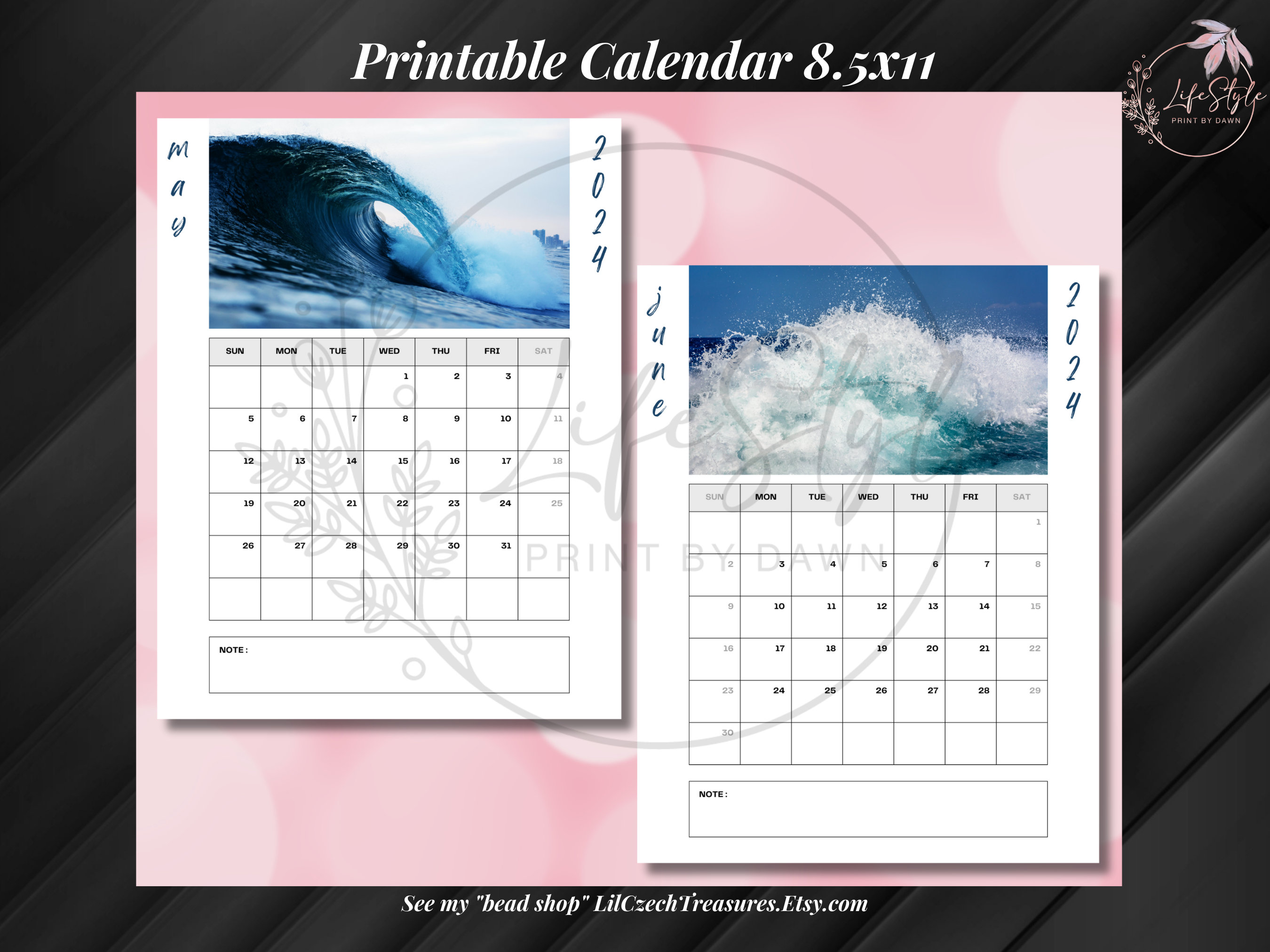 FREE Gift 2024 Waves Download Printable Calendar Digital Ocean Waves ...