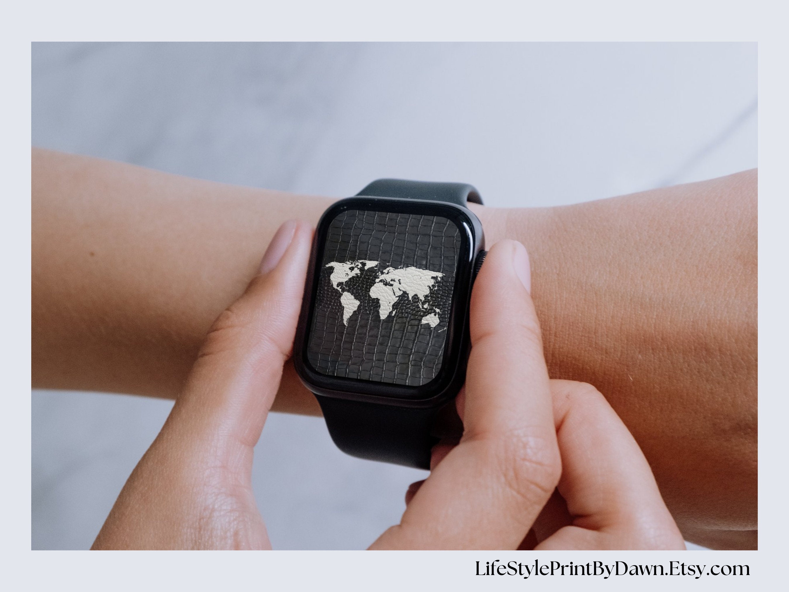 Gray Black Map Apple Watch Wallpaper | Instant Download | DIY World Map ...