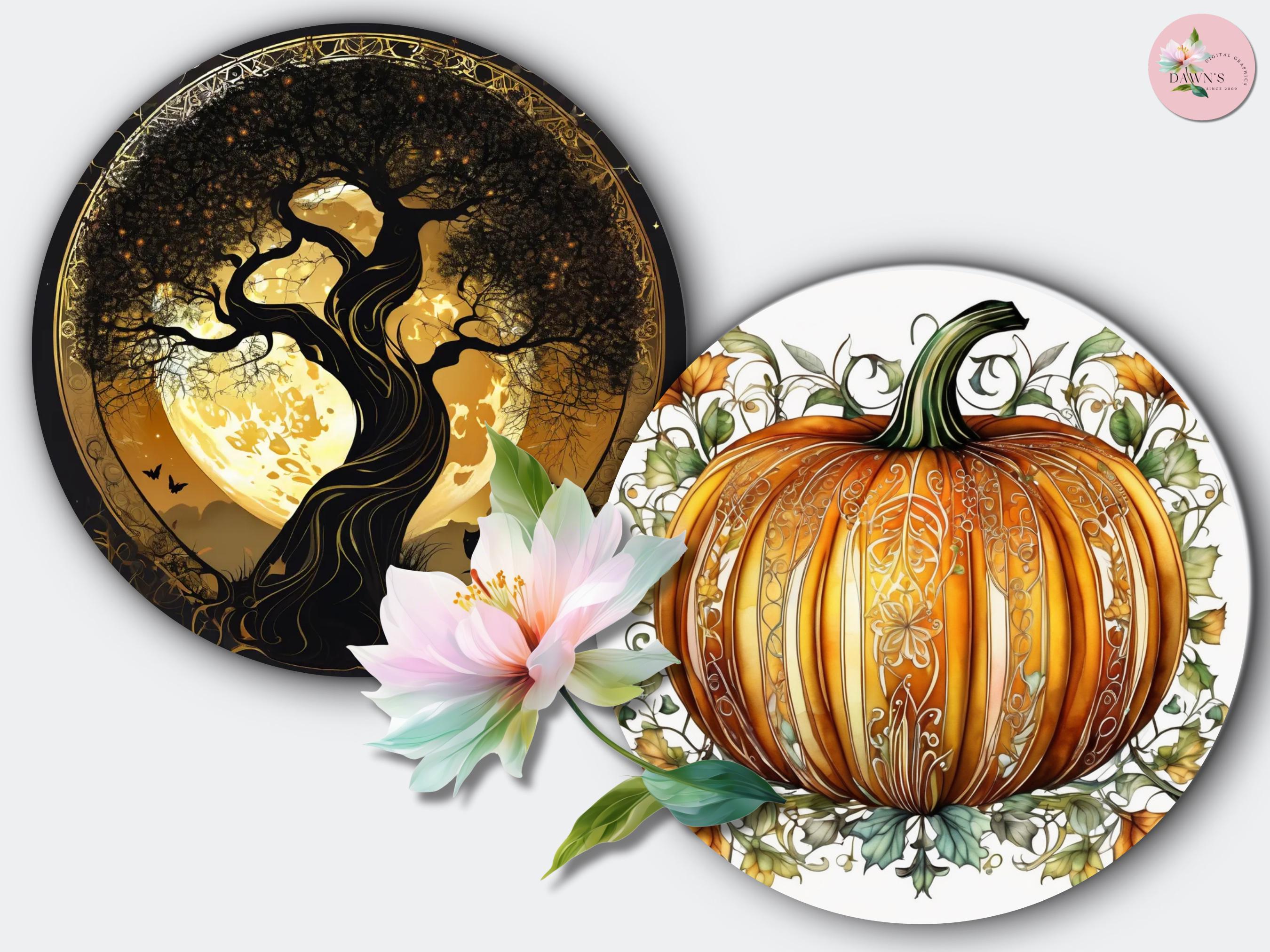 Art Nouveau Halloween Character Cabochon | Printable Ghost Witches Bats ...