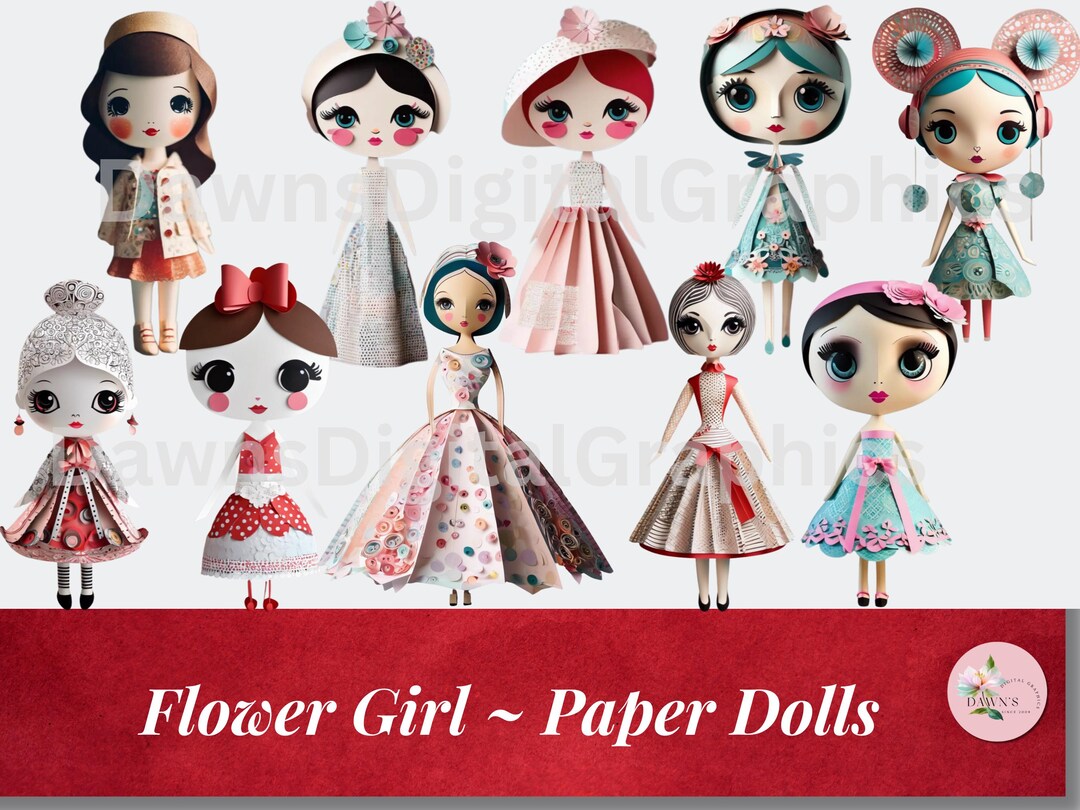 Flower Girl Paper Dolls | Printable Scrapbooking | Junk Journal Paper ...