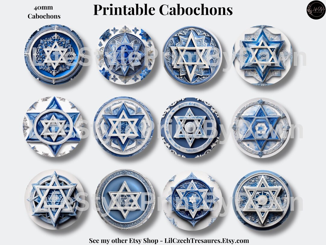 Star of David Cabochon | Blue White Star Cabochons | Downloadable ...