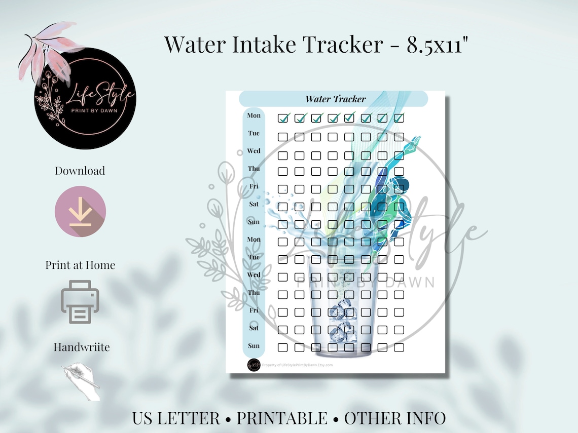 Daily Water Drinking Tracker Downloadable Printable Water Tracking ...