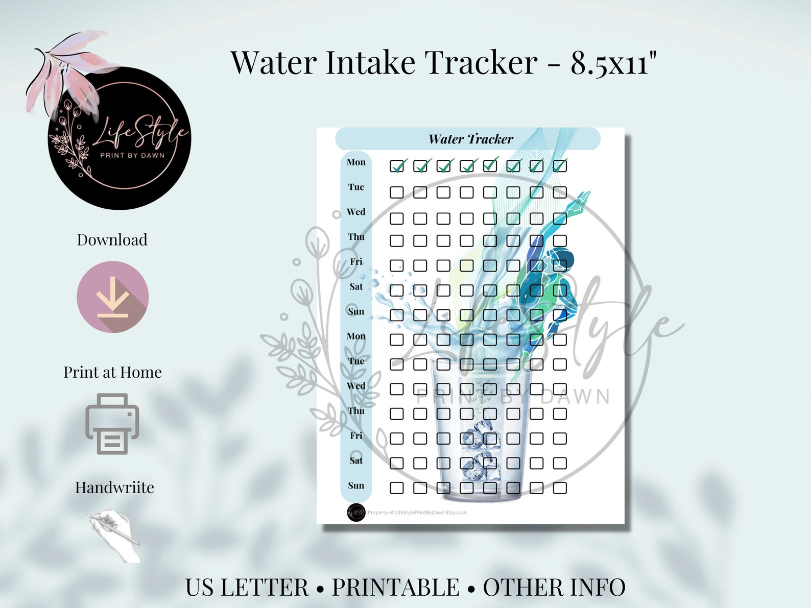 Daily Water Drinking Tracker Downloadable Printable Water Tracking ...