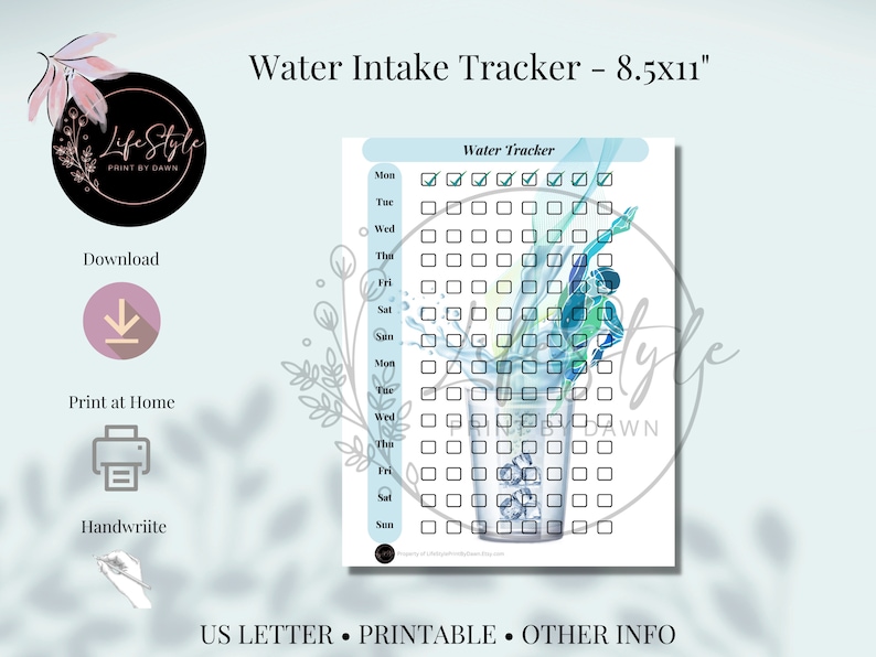 Daily Water Drinking Tracker Downloadable Printable Water Tracking ...