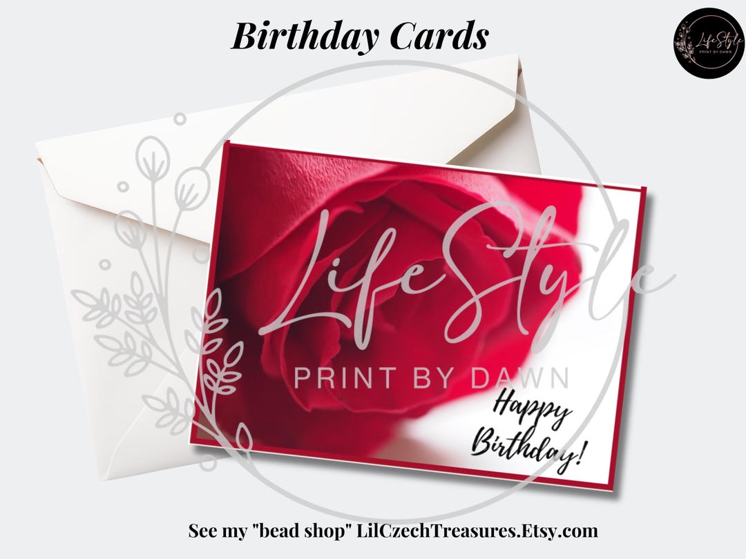 Happy Birthday Cards Red Rose Floral Design Downloadable Printable Red ...