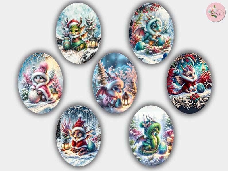 Christmas Baby Dragons Cabochons | Images Downloadable | Printable Baby ...