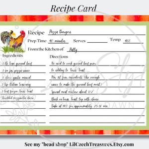 Rooster Design Downloadable Recipe Card | Printable Recipe Card ...