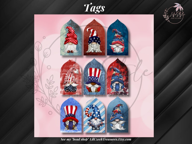 Patriotic Printable Gnome Tags Instant Download PDF DIY Stars & Stripes ...