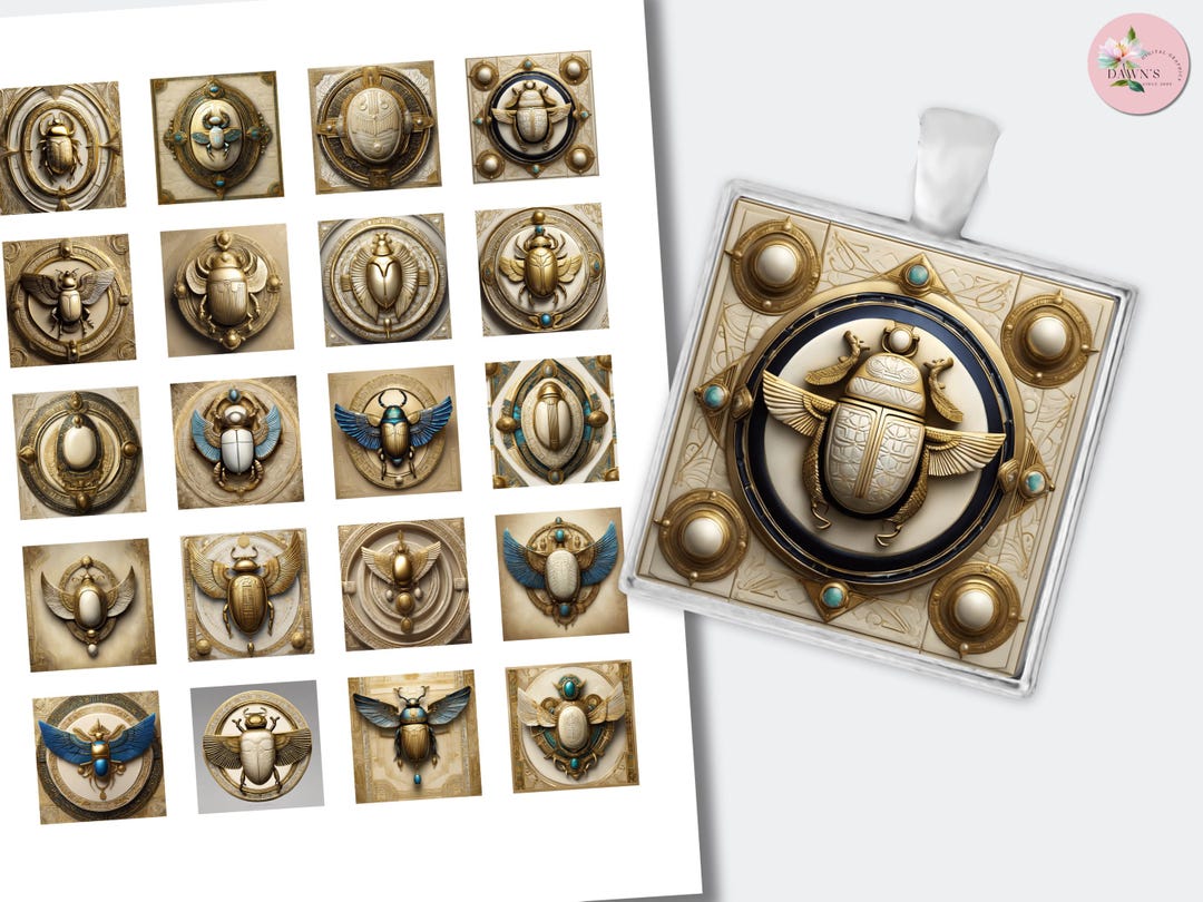 Egyptian Revival Scarab Cream Gold Square Cameo | Beetle Cabs Collage ...