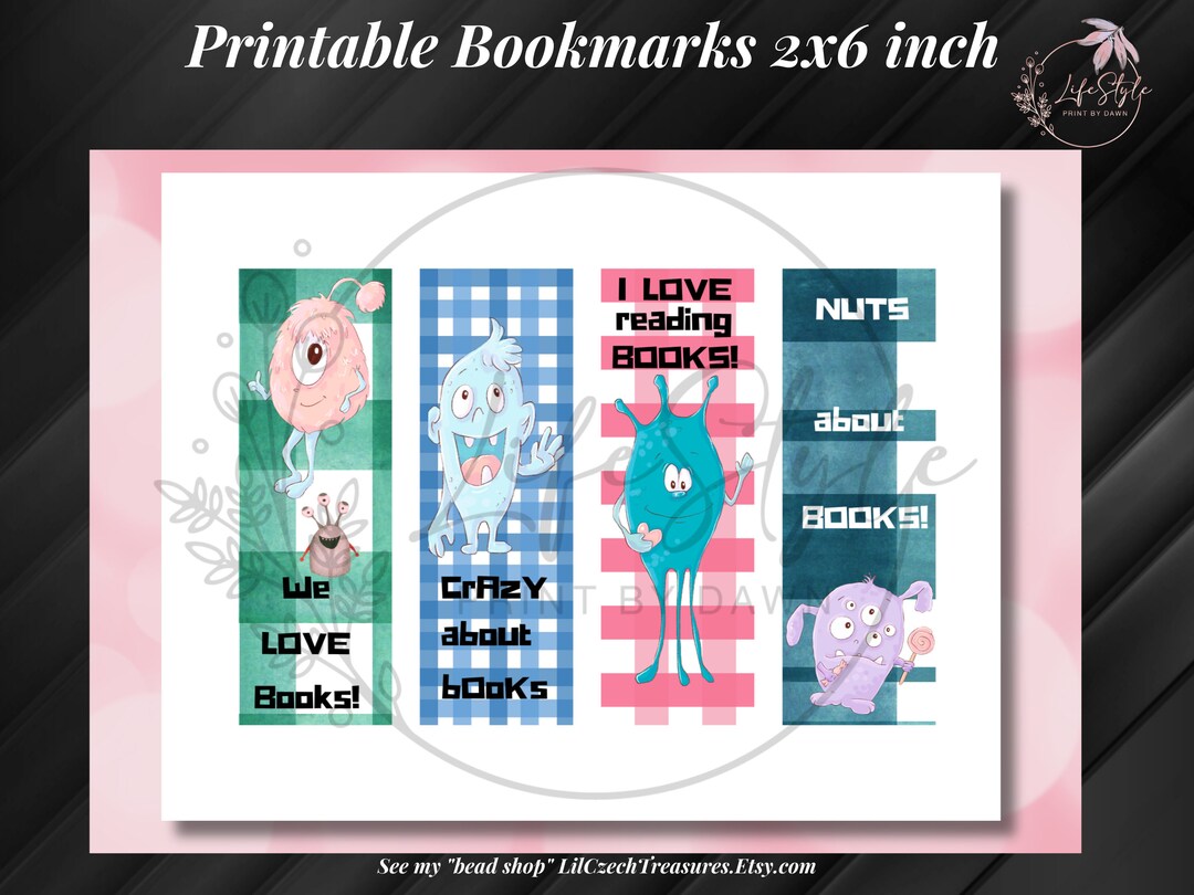 Adorable Cartoon Monsters Bookmark Set Digital Download Printable PDF ...