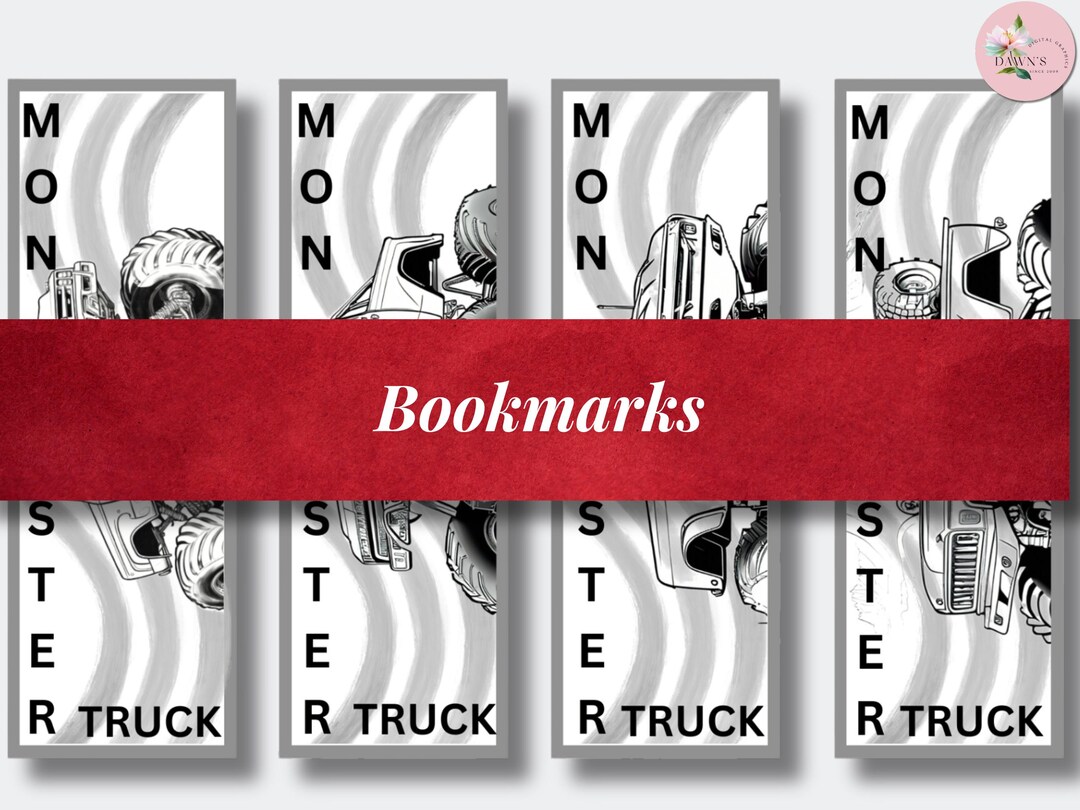 Printable Monster Truck Bookmarks | Set of Four Designs | Instant ...