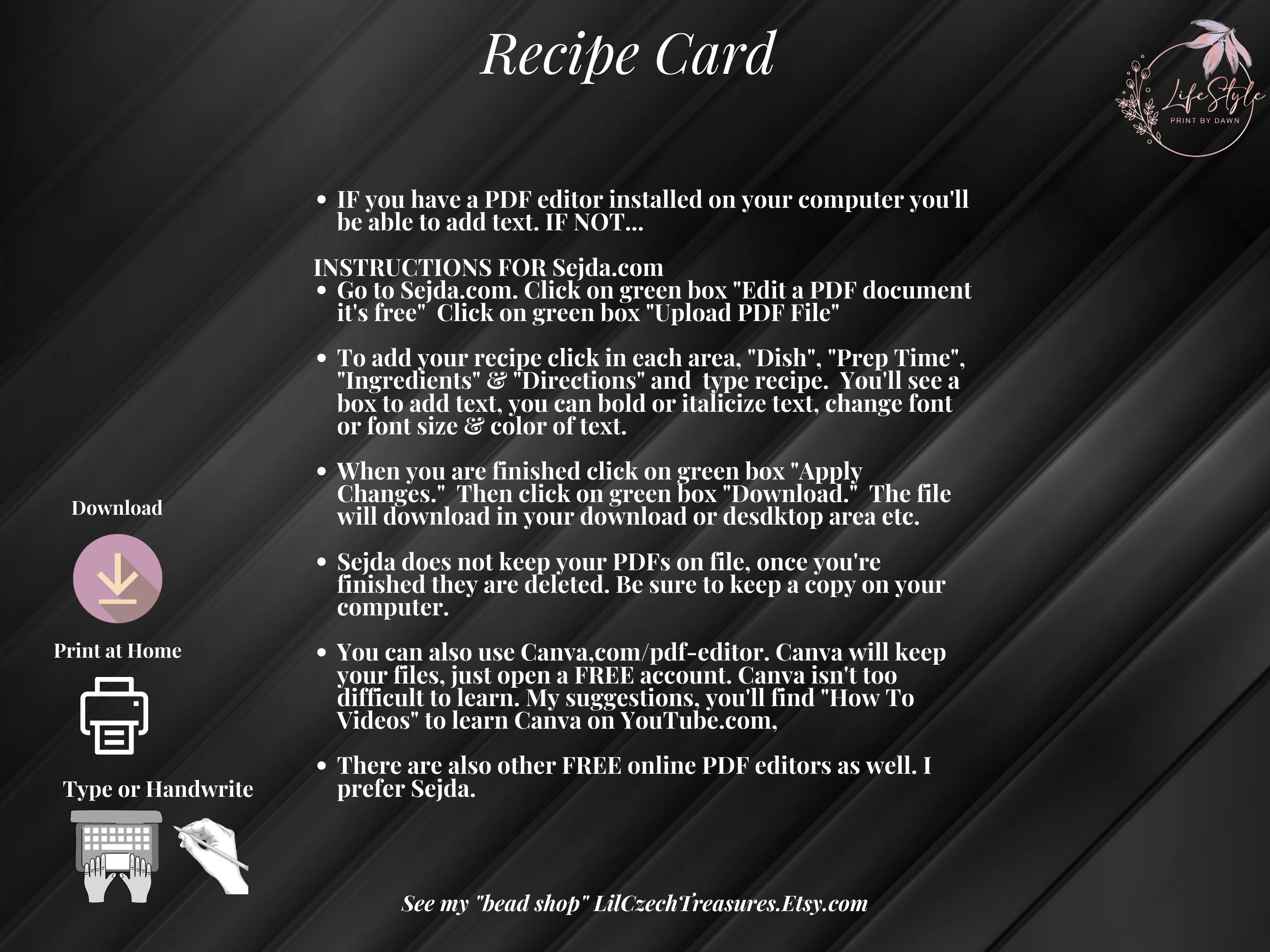 Blueberry Watercolor Design Downloadable Recipe Card Printable Recipe ...