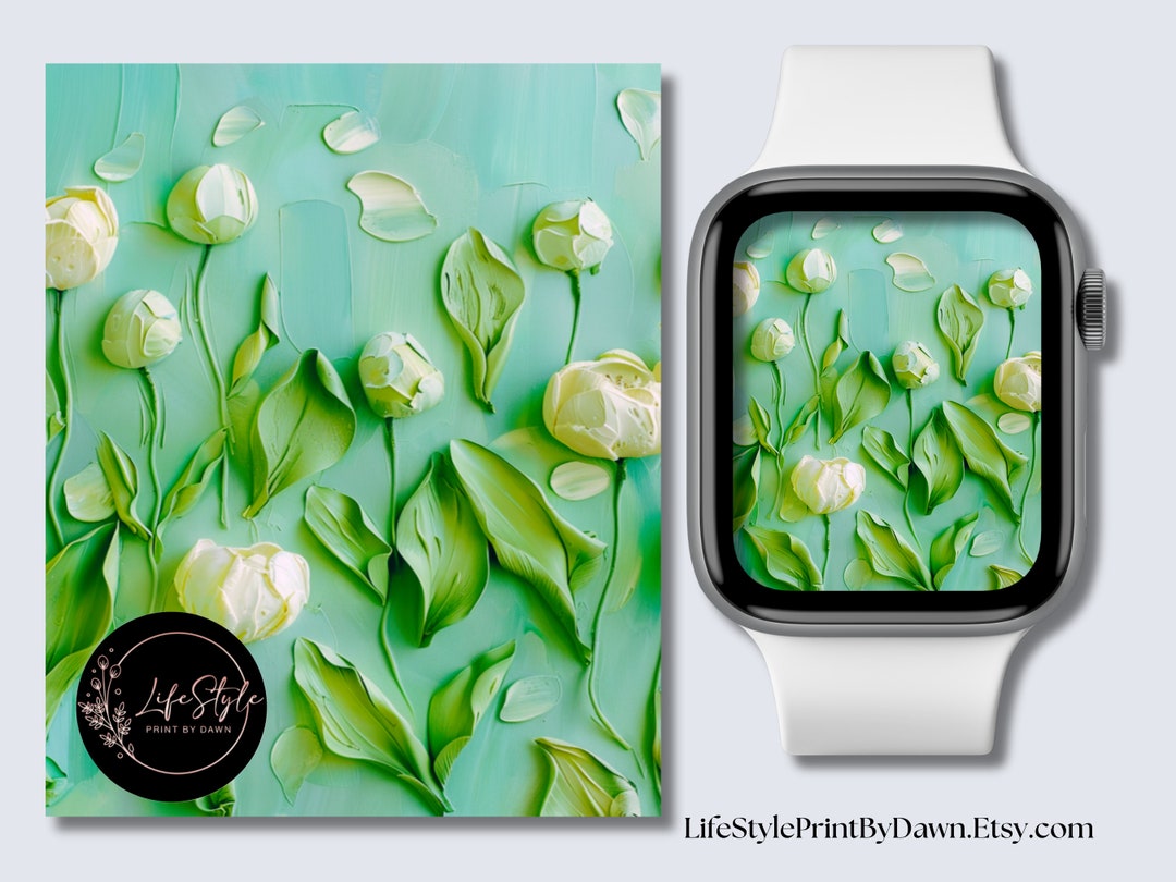 Floral Apple Watch Wallpaper Instant Download DIY Cream Green Flower ...