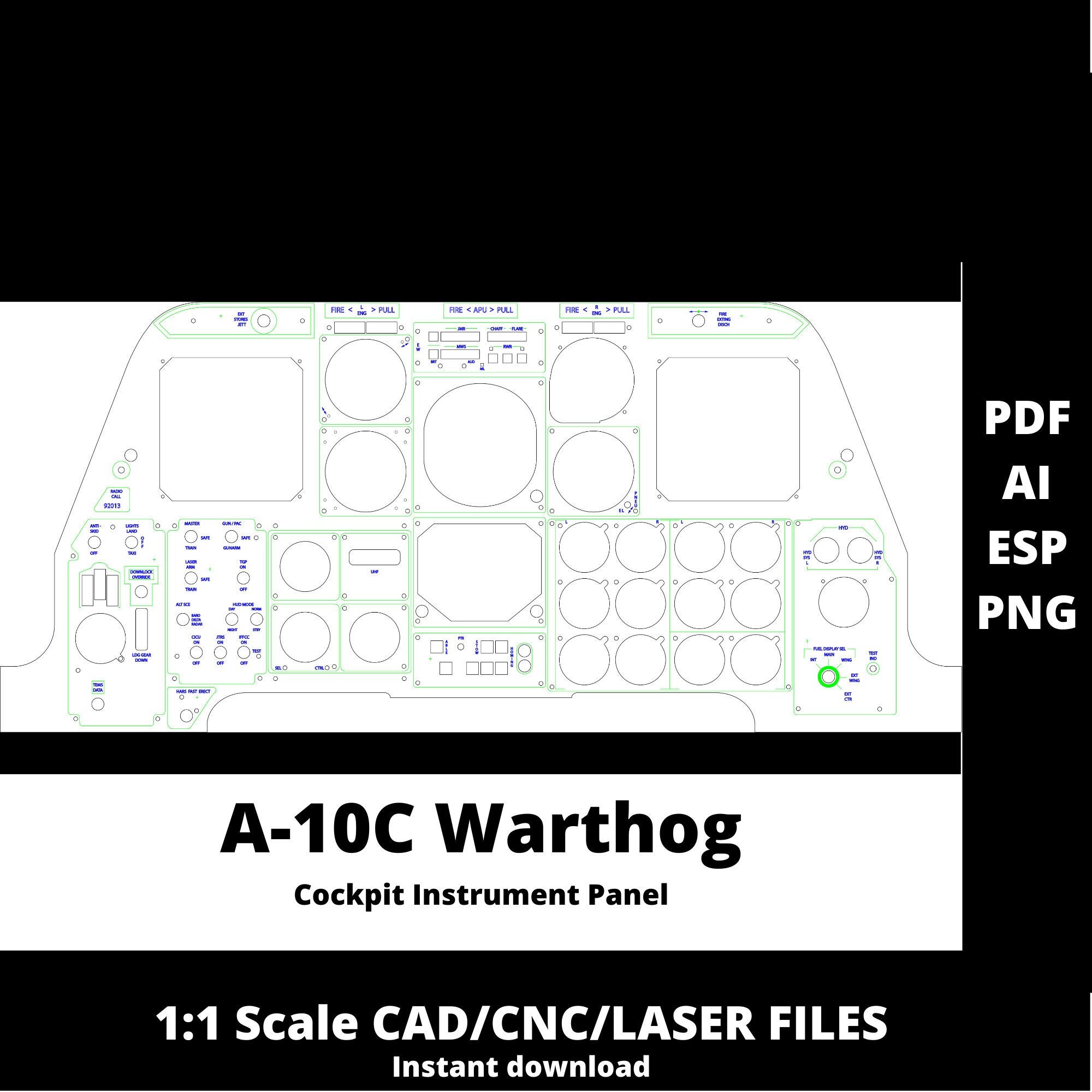 A-10C Warthog Cockpit Instrument Panel Simulator Digital File 1:1 Scale ...