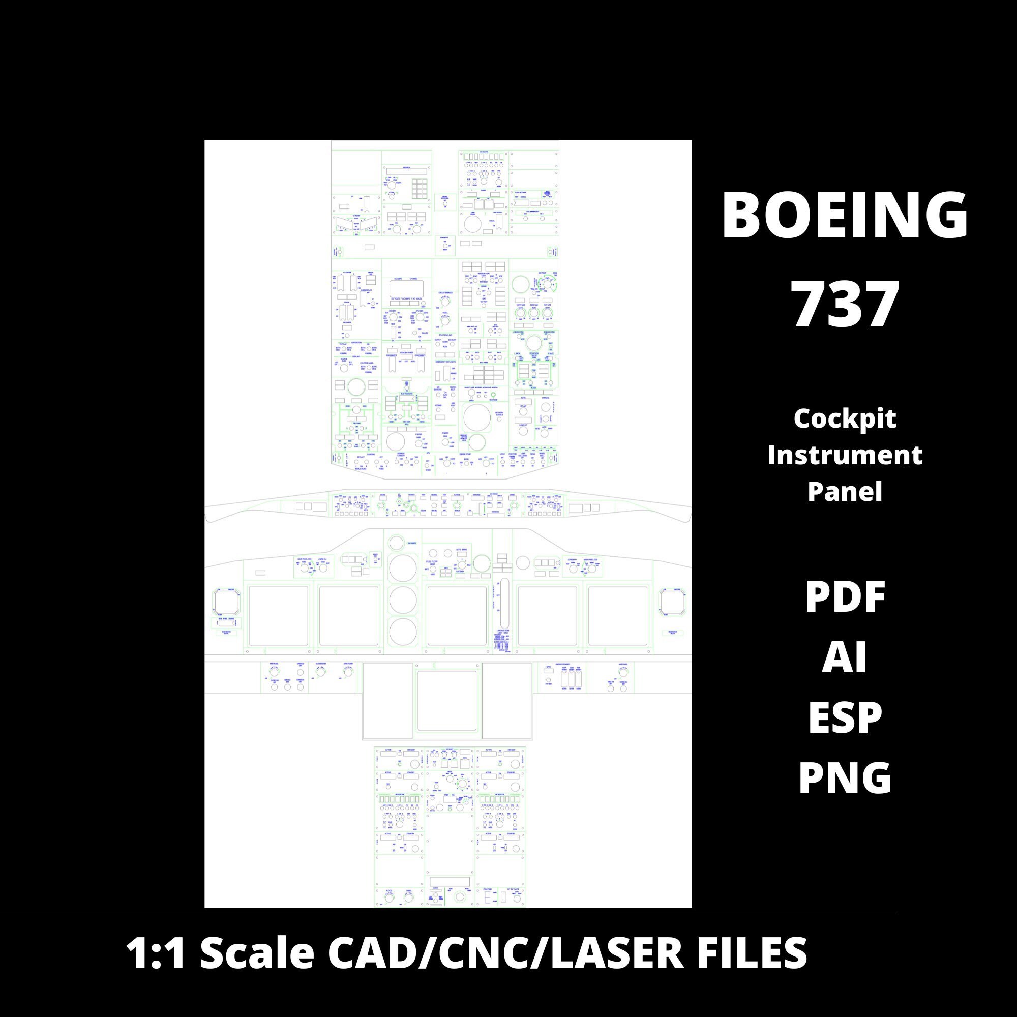 Boeing 737 Cockpit Instrument Panel Simulator Digital File 1:1 Scale ...