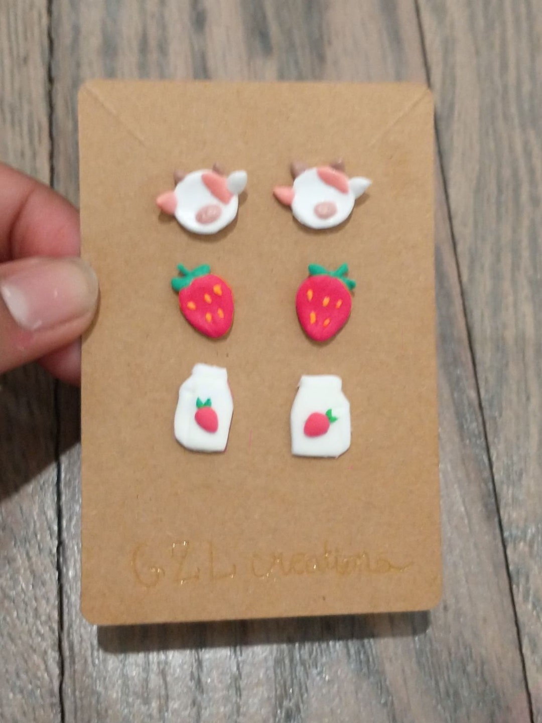 Strawberry Cow Cute Clay Stud Earring Set-handmade - Etsy