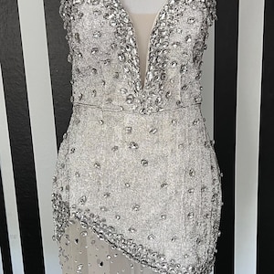 Strapless Rhinestone and Crystal Embellished Sweetheart Neck Mini Dress ...
